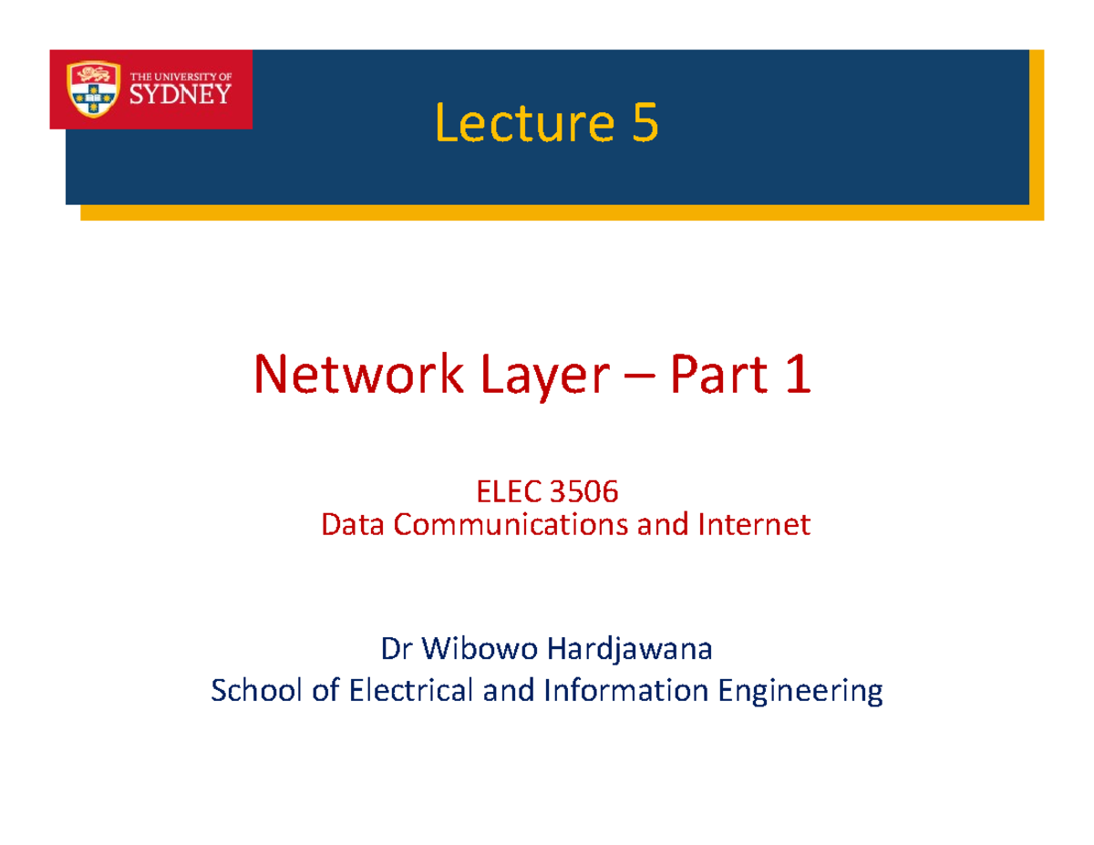 Lecture 5 2021 Transport layer - Lecture 5 Network Layer – Part 1 ELEC 3506 Data Communications ...