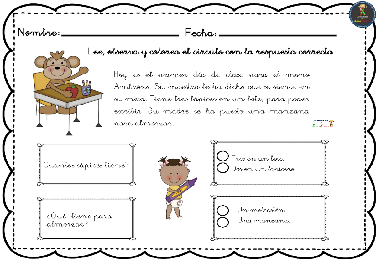 Bonitas fichas para trabajar las lecturas comprensivas - Hoy es el ...