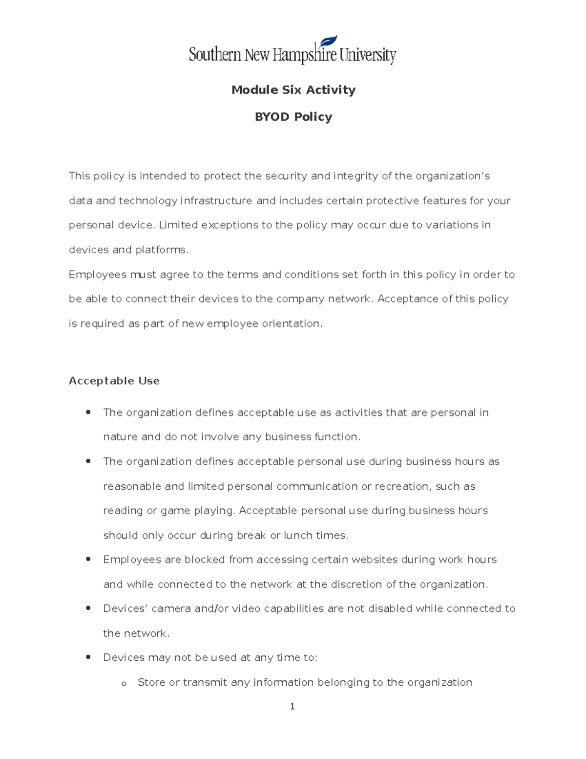 CYB 250 BYOD Policy NEW- Stephrowell - Module Six Activity BYOD Policy ...