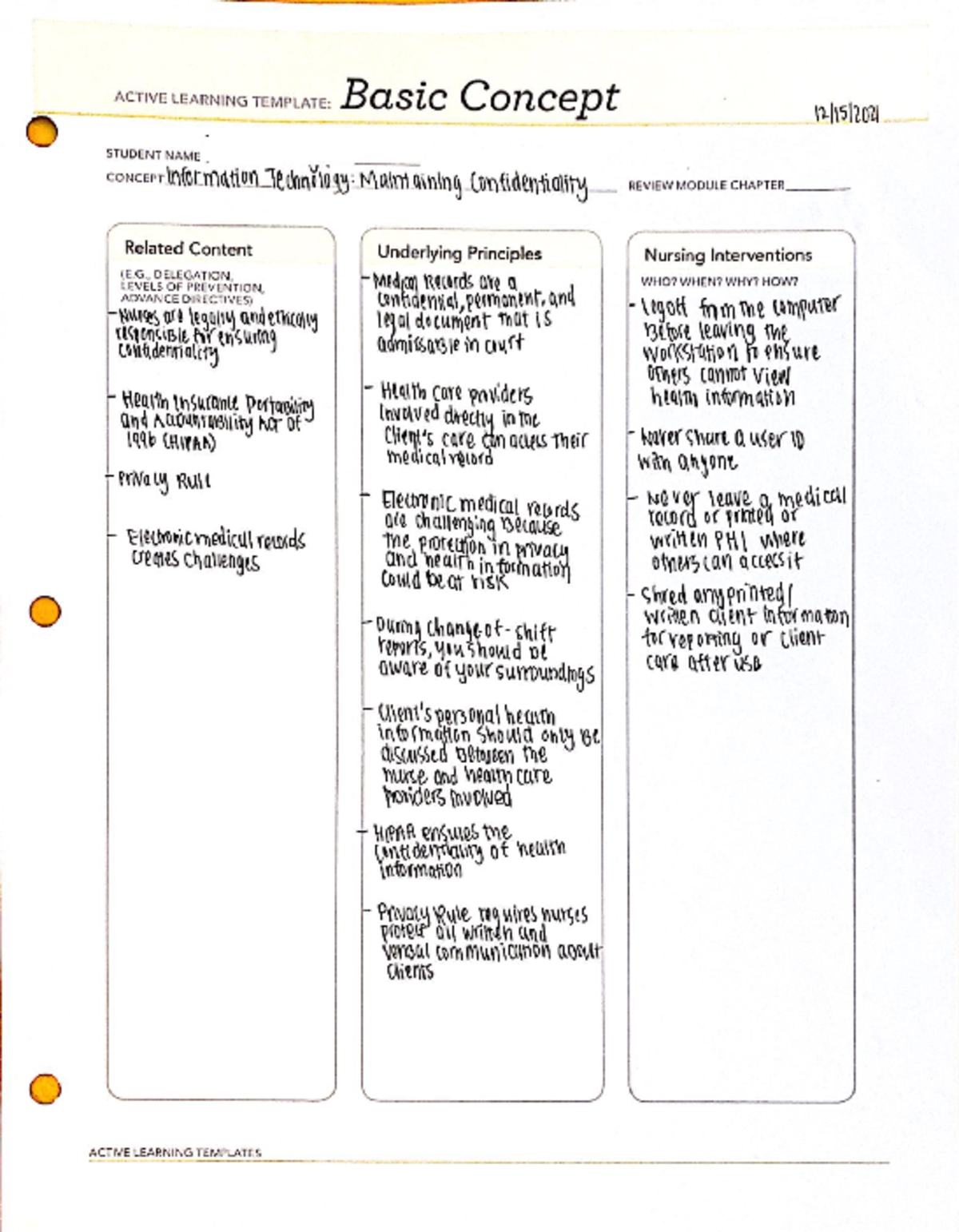 Basic concept maintaining confidentiality - a STUDENT NAME concerr ...