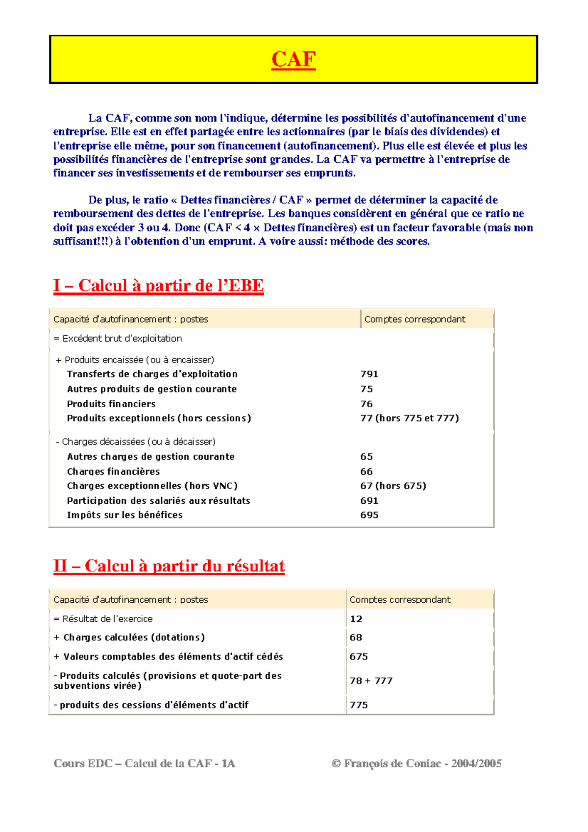 CAF - C C o o u u r r s s E E D D C C – – C C a a l l c c u u l l d d e ...