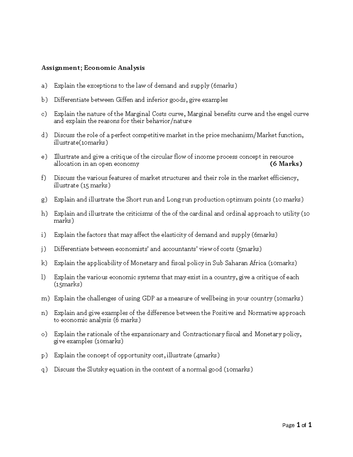 EA assignment - Assignment; Economic Analysis a) Explain the exceptions to the law of demand and ...