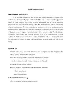 UNDERSTANDING THE SELF: SEXUAL SELF - It draws attention to the ...