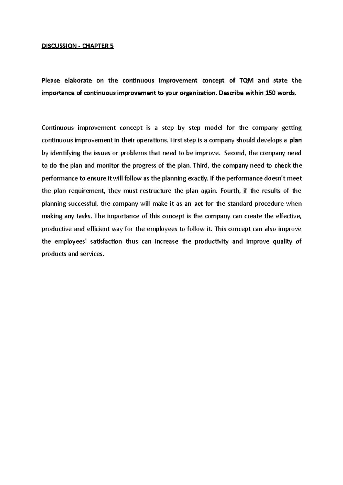 Discussion OF Chapter 5 - DISCUSSION - CHAPTER 5 Please elaborate on ...