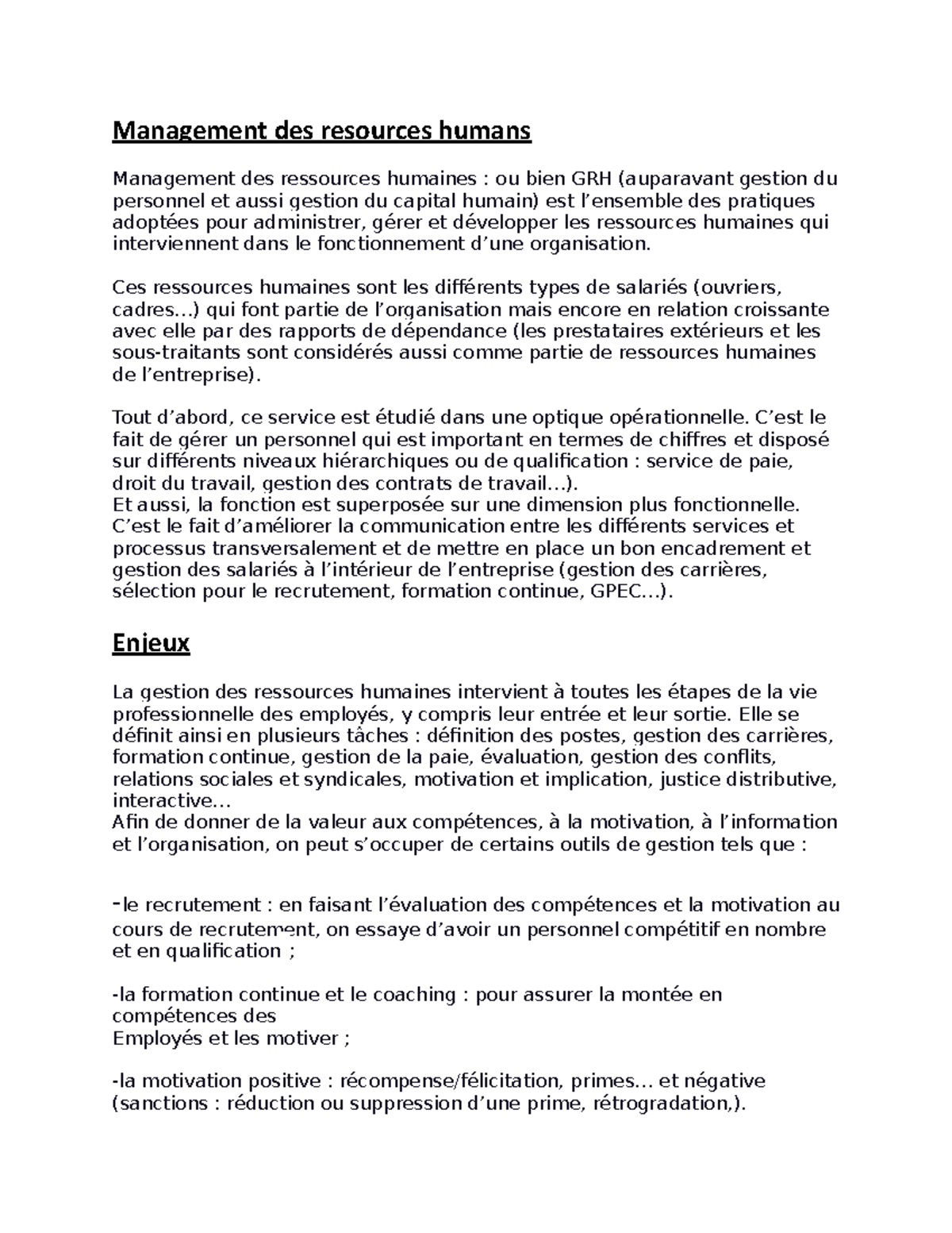 Management des resources humans - Management des resources humans ...