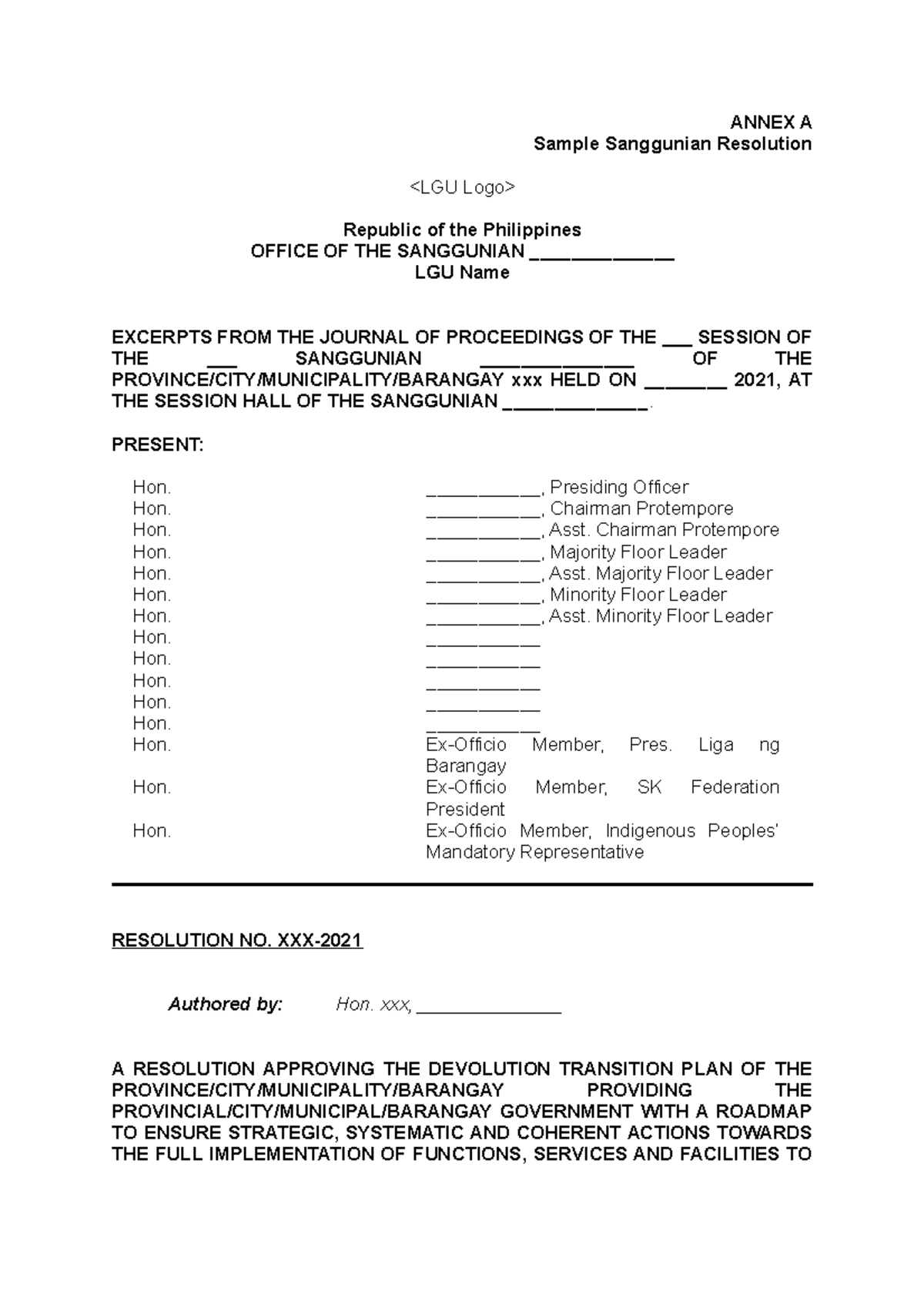 Annex-A - executive order devolution transition committee for barangay ...