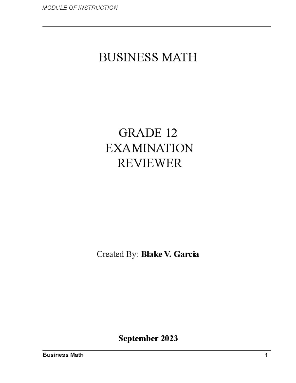 Business-Math-Reviewer - MODULE OF INSTRUCTION BUSINESS MATH GRADE 12 ...