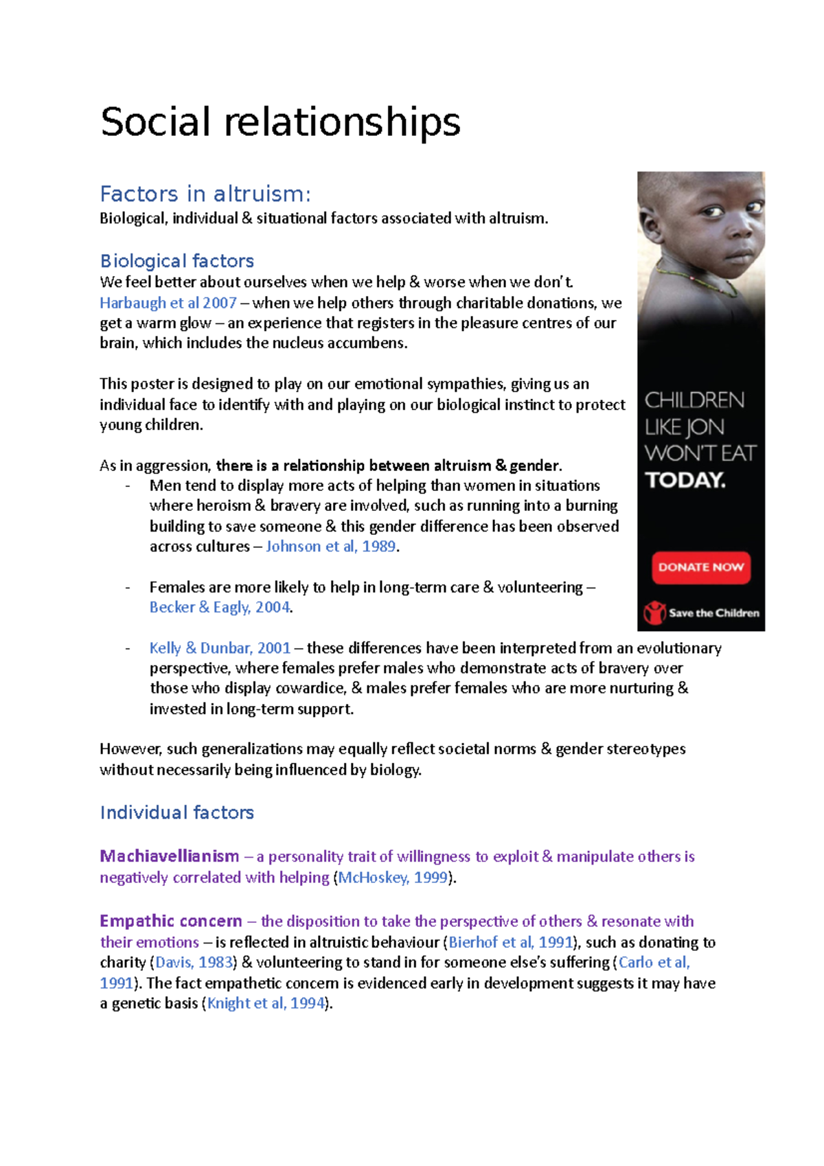 14 Social relationships - Social relationships Factors in altruism ...