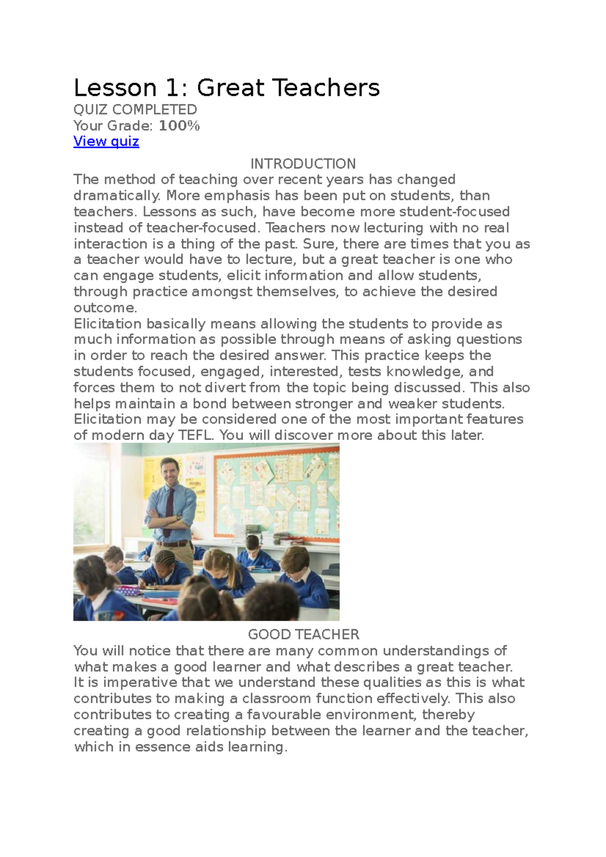 Module 1 - Lesson 1 - Great Teachers - Lesson 1: Great Teachers QUIZ ...