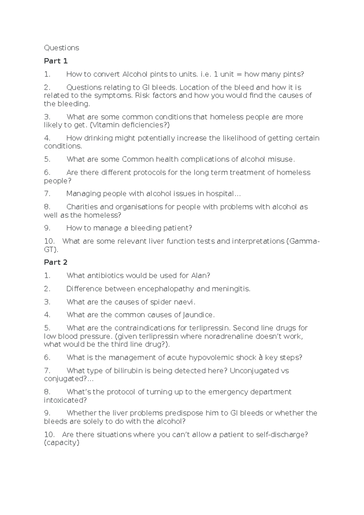 Hepatic and random qs - Summary of said topic - Questions Part 1 How to ...