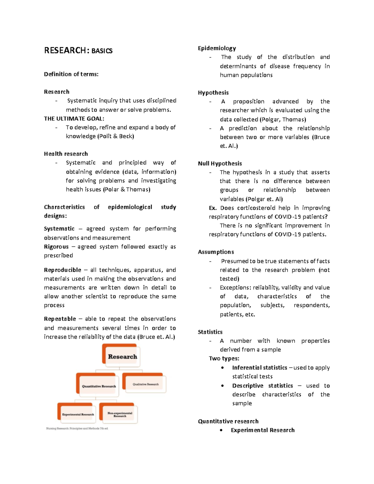 Research notes - Study well! - RESEARCH: BASICS Definition of terms ...