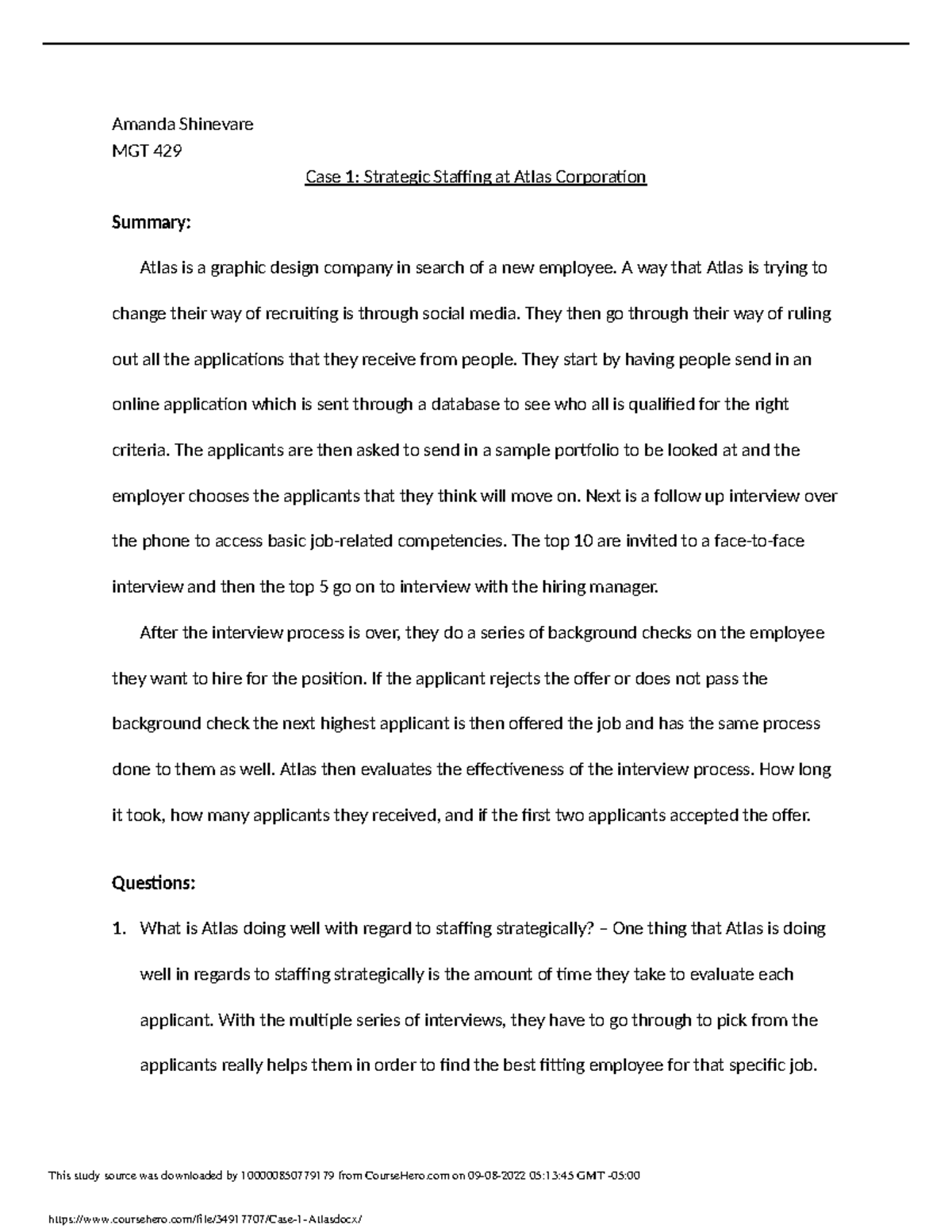 Case 1 Atlas - Case Study explaining business ethics - Amanda Shinevare ...