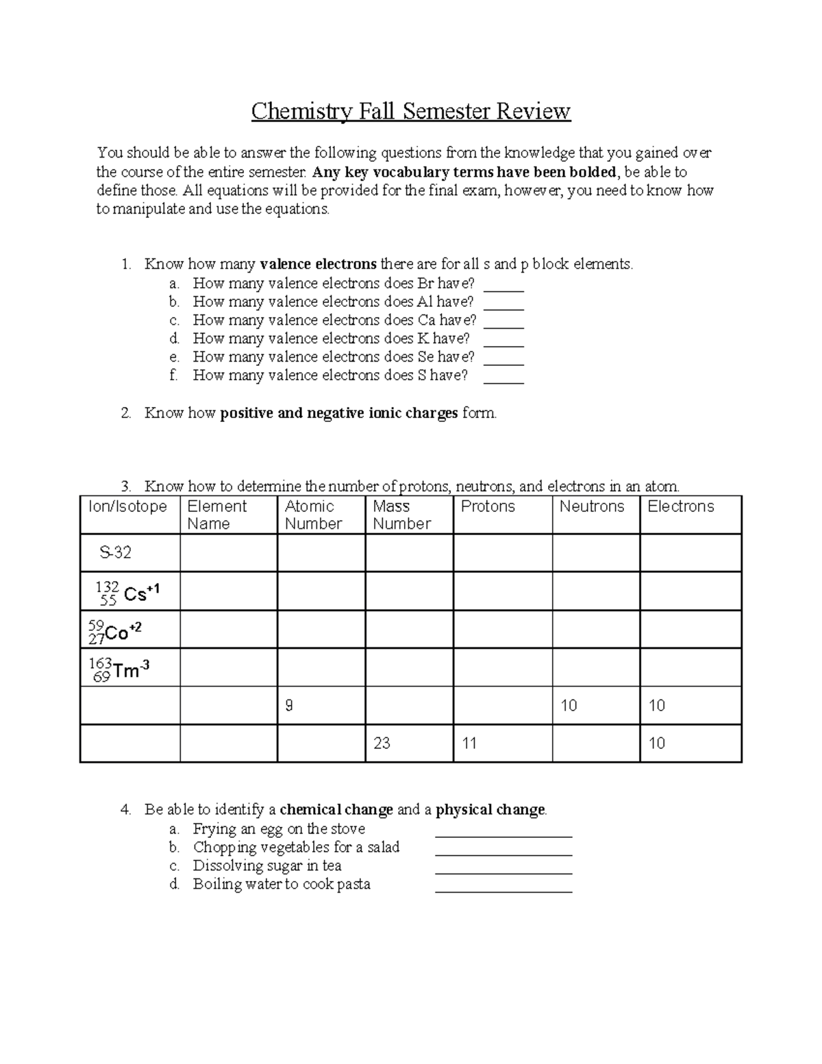 Chemistry Fall Semester Review 2022 - Chemistry Fall Semester Review ...