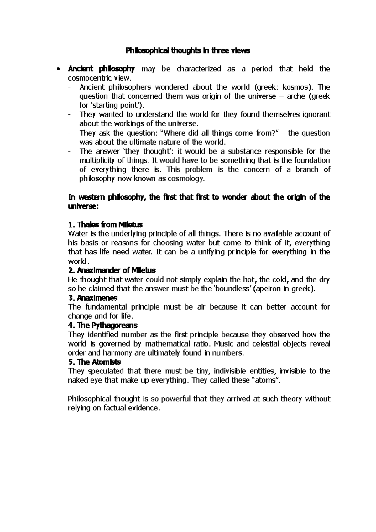 Lecture in Philo - INFORMATIVE - Philosophical thoughts in three views ...