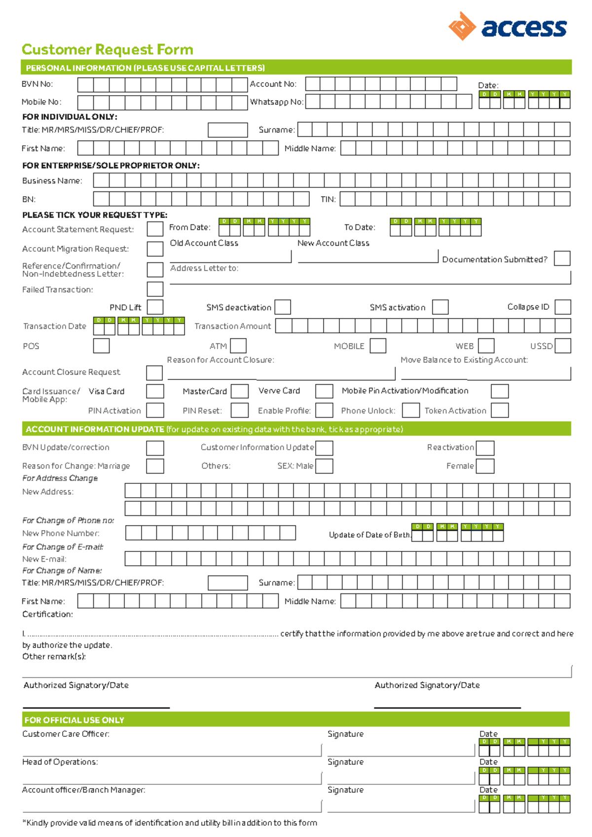 FORM- Customer Request All in One and Compliance Form - PERSONAL ...