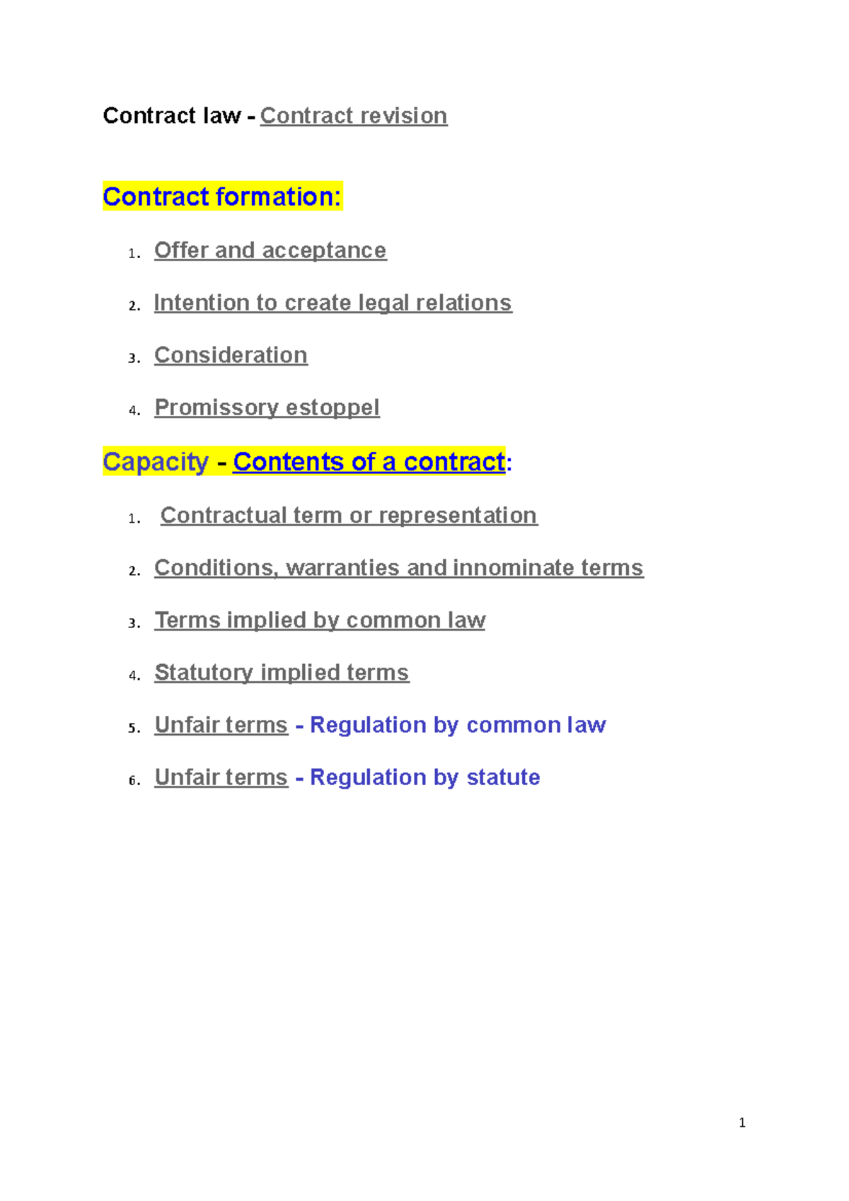 Contract law - Offer and acceptance 2. Intention to create legal ...