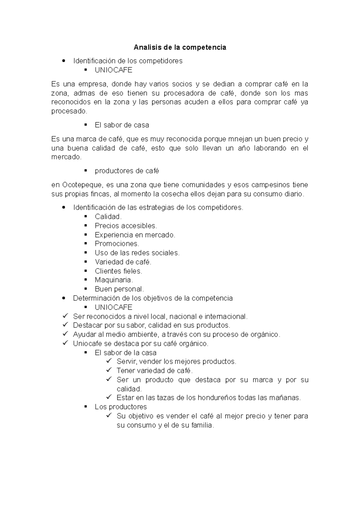 Analisis de la competencia - El sabor de casa Es una marca de café, que ...