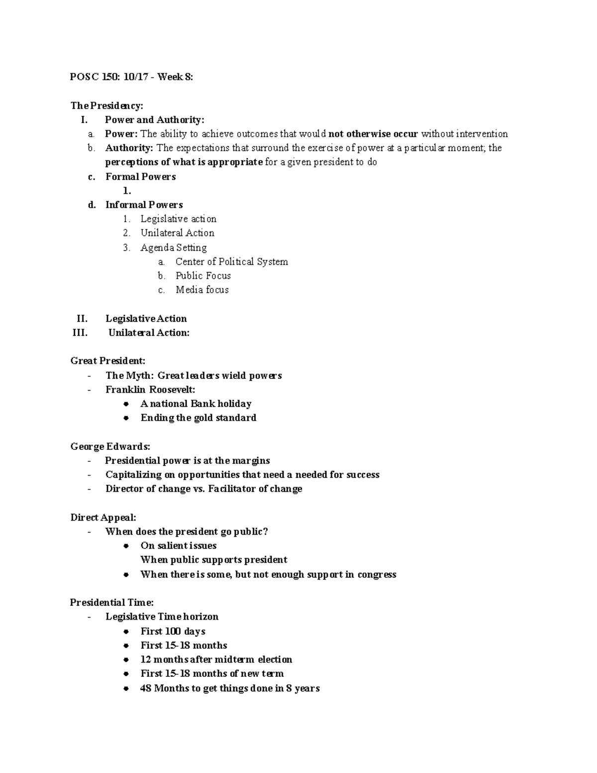 POSC 150 10 17 The presidency A - POSC 150: 10/17 - Week 8: The ...