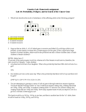 Genetics Lab 5 Worksheet answer key - Genetics Lab: BISC- Lab 5: Miniprep Analysis of ...