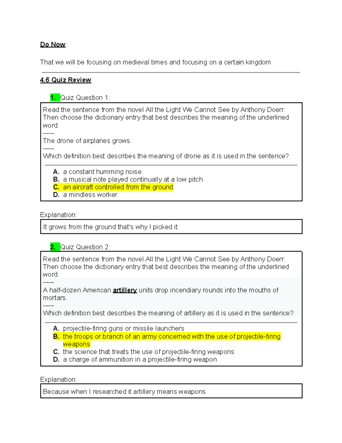 Destiny Salmon - ELA I 4 19 worksheet - Do Now: That we will be ...