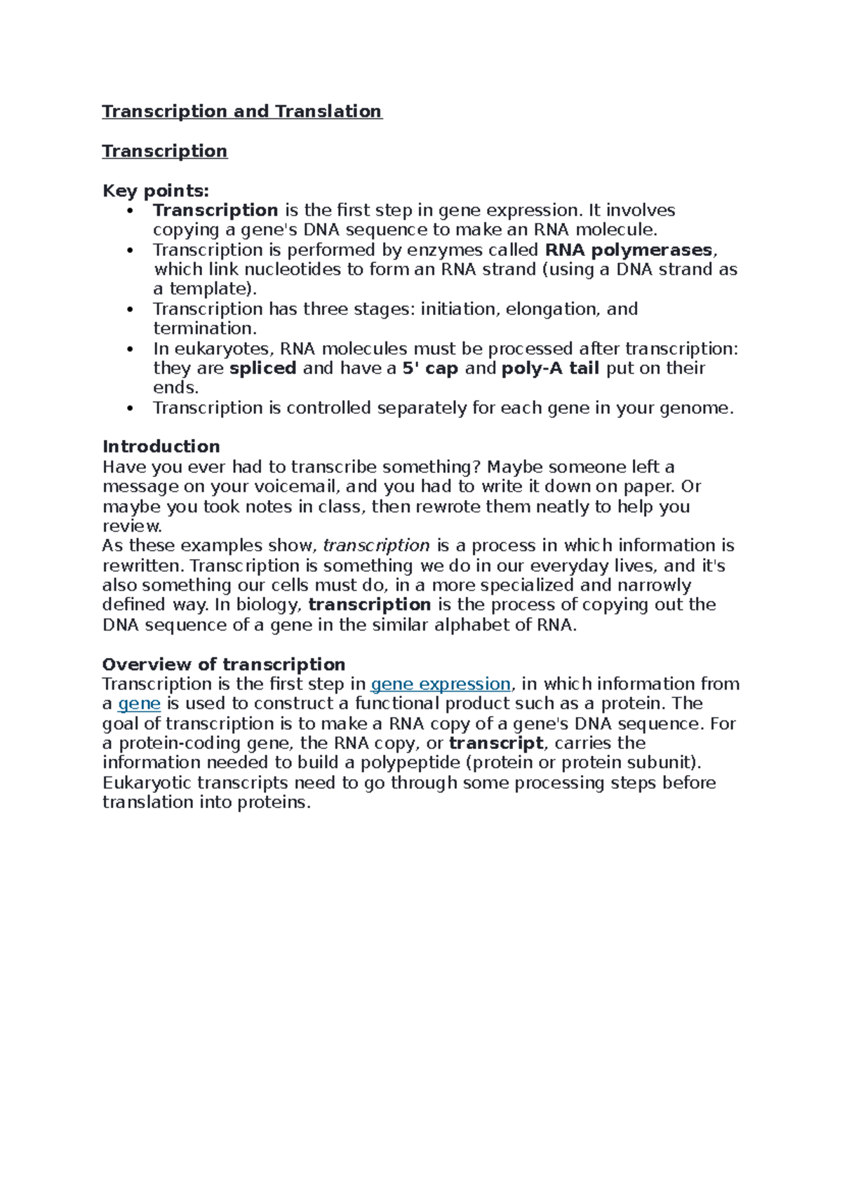 Transcription and Translation - Transcription and Translation ...