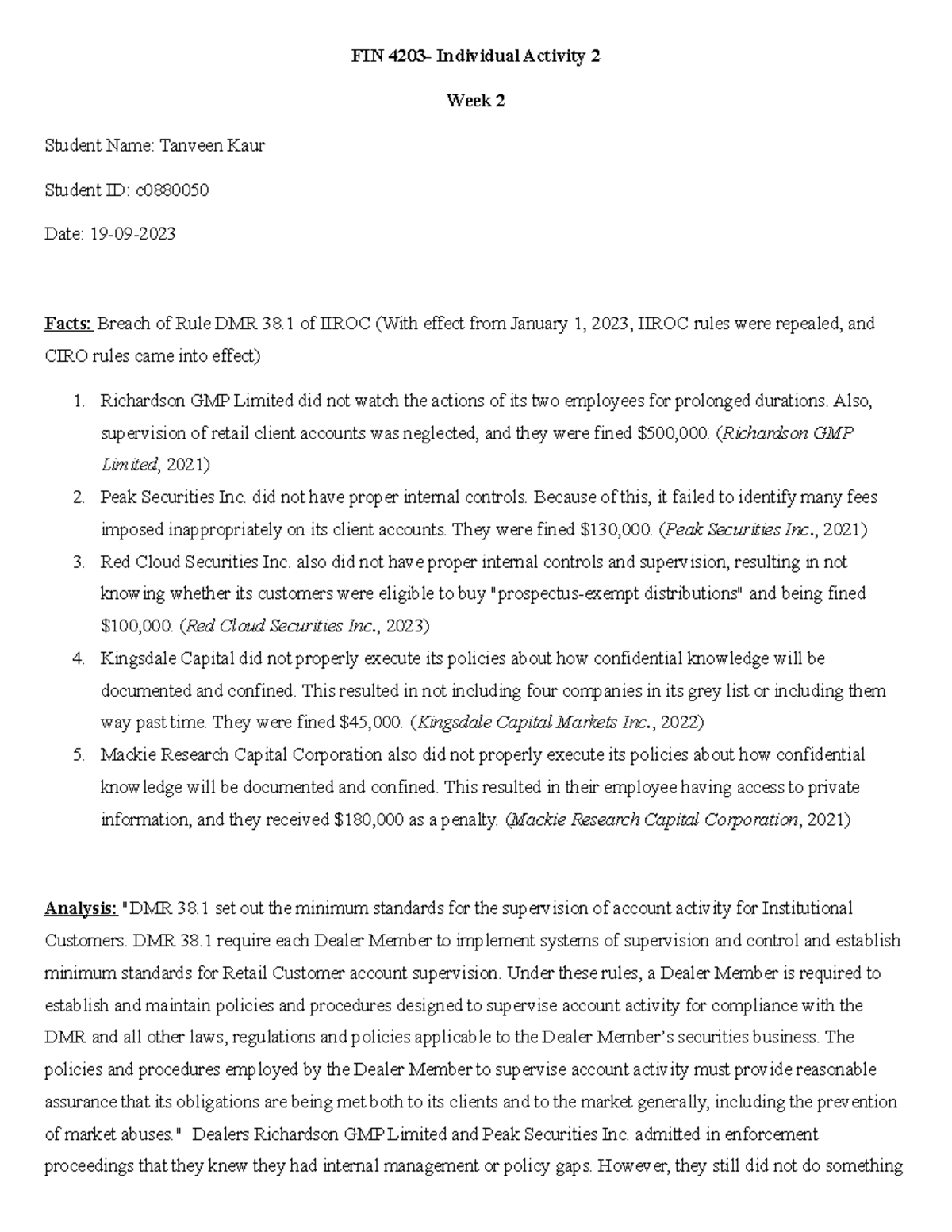 Breach of Rule DMR 38.1 of IIROC (With effect from January 1, 2023 ...