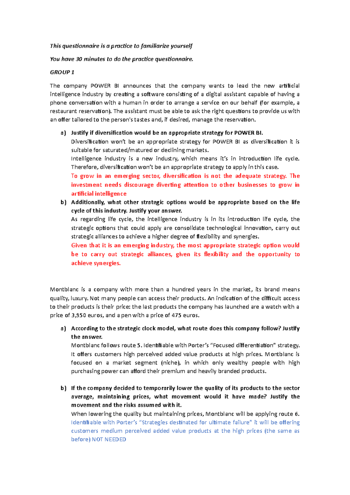 Pool of questions - Exam to practice - This questionnaire is a practice ...