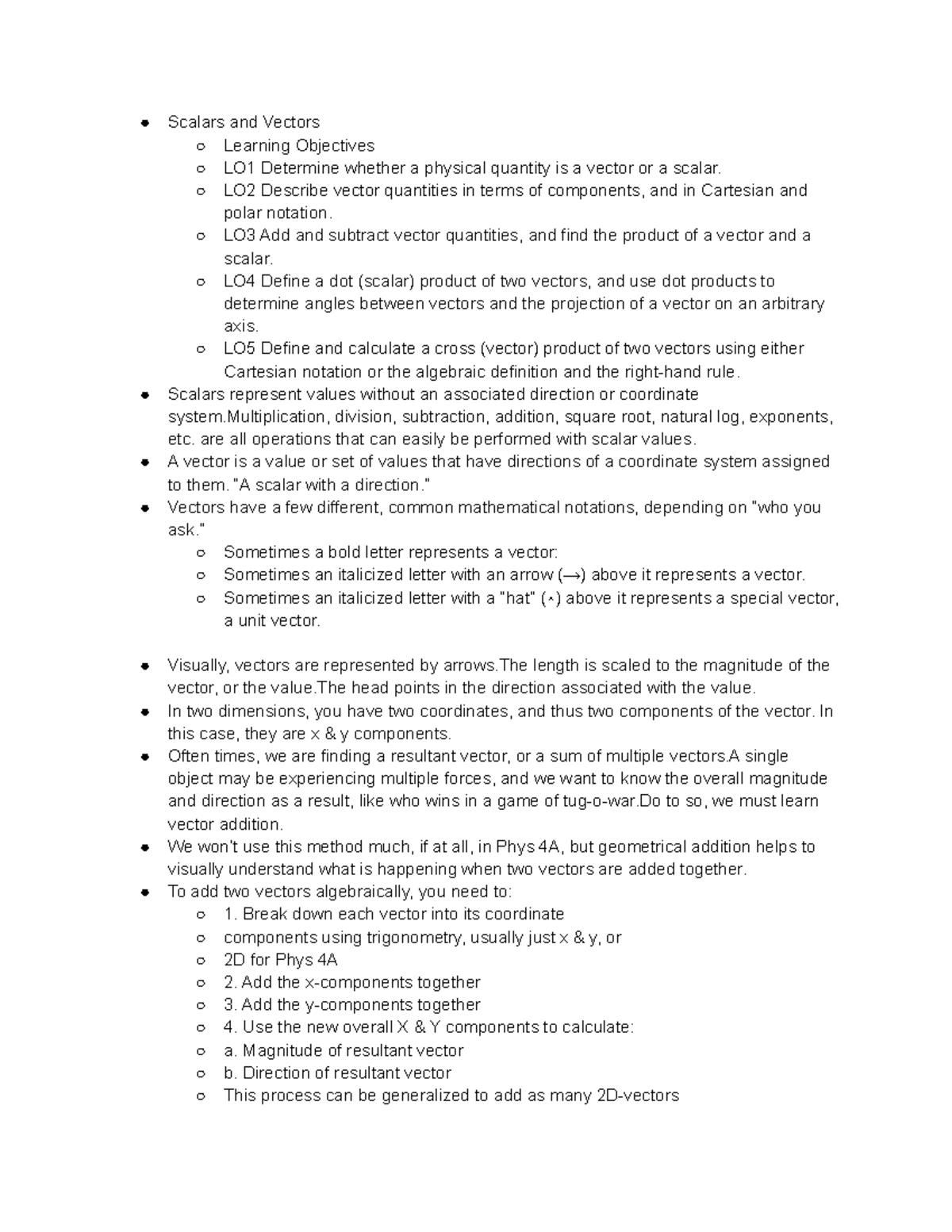 Physics 4A scalars and vectors - Scalars and Vectors Learning ...