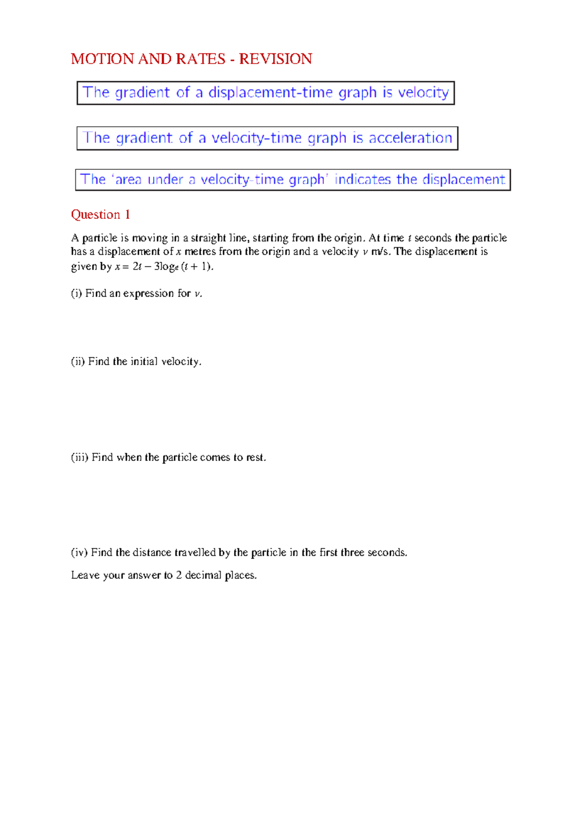 Motion and Rates Review with solutions - MOTION AND RATES - REVISION ...