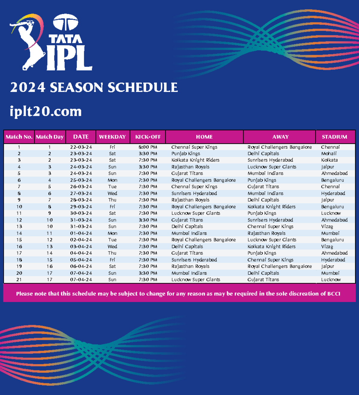 1708603916244 TATA IPL 2024 Fixtures - Please note that this schedule ...