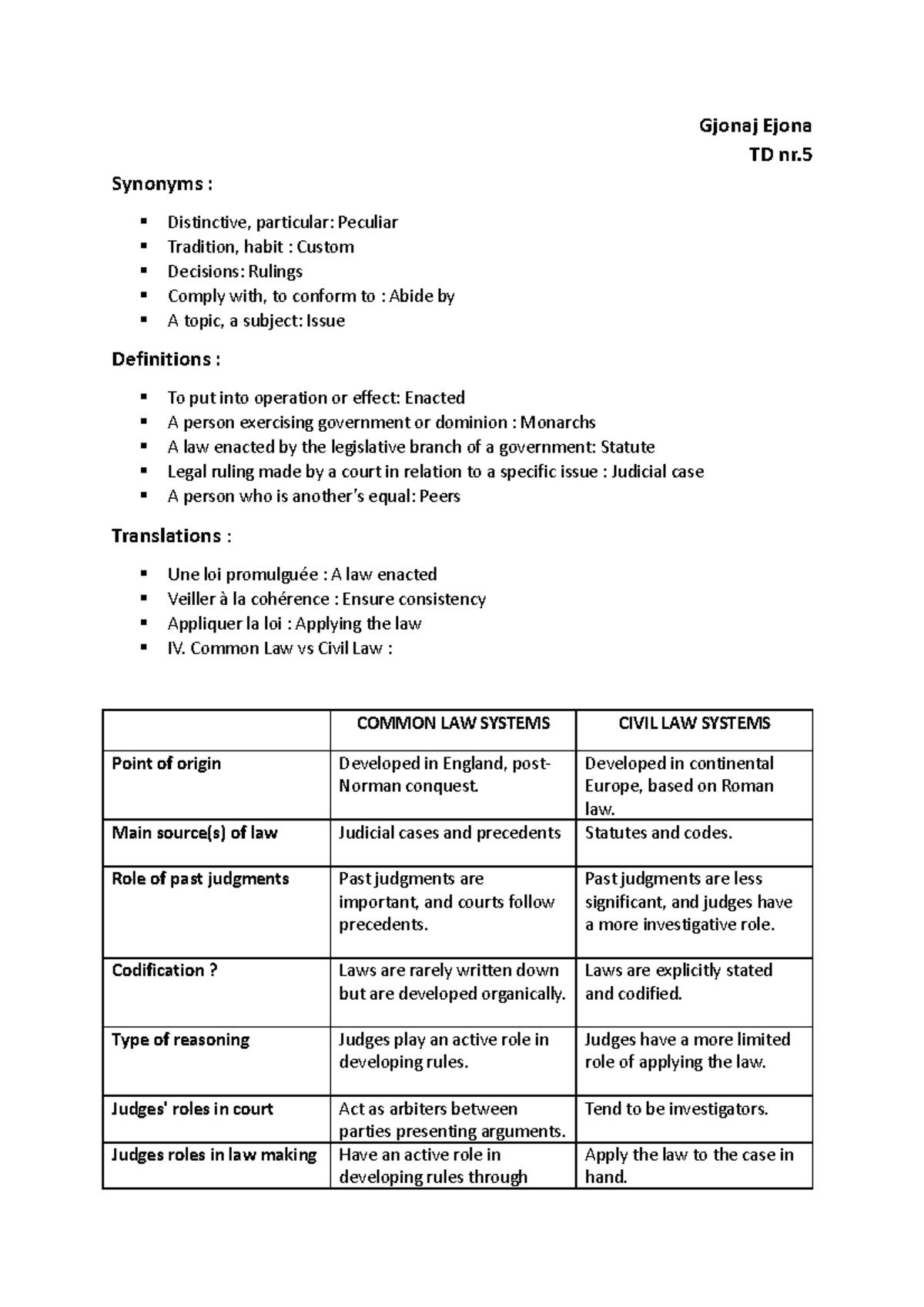 Homework-English 1 - Devoir anglais - Gjonaj Ejona TD nr. Synonyms ...