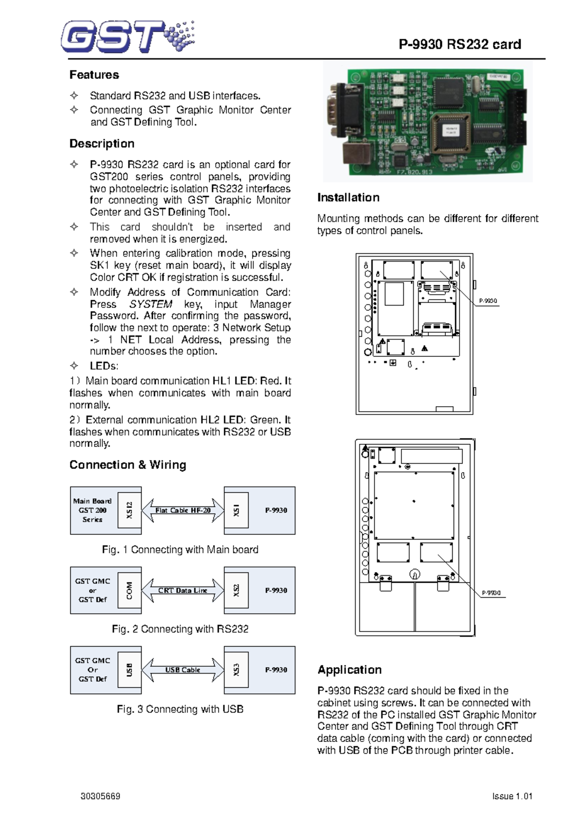 P-9930 RS232 Communication Card Issue 1 - 30305669 Issue 1. P-9930 ...