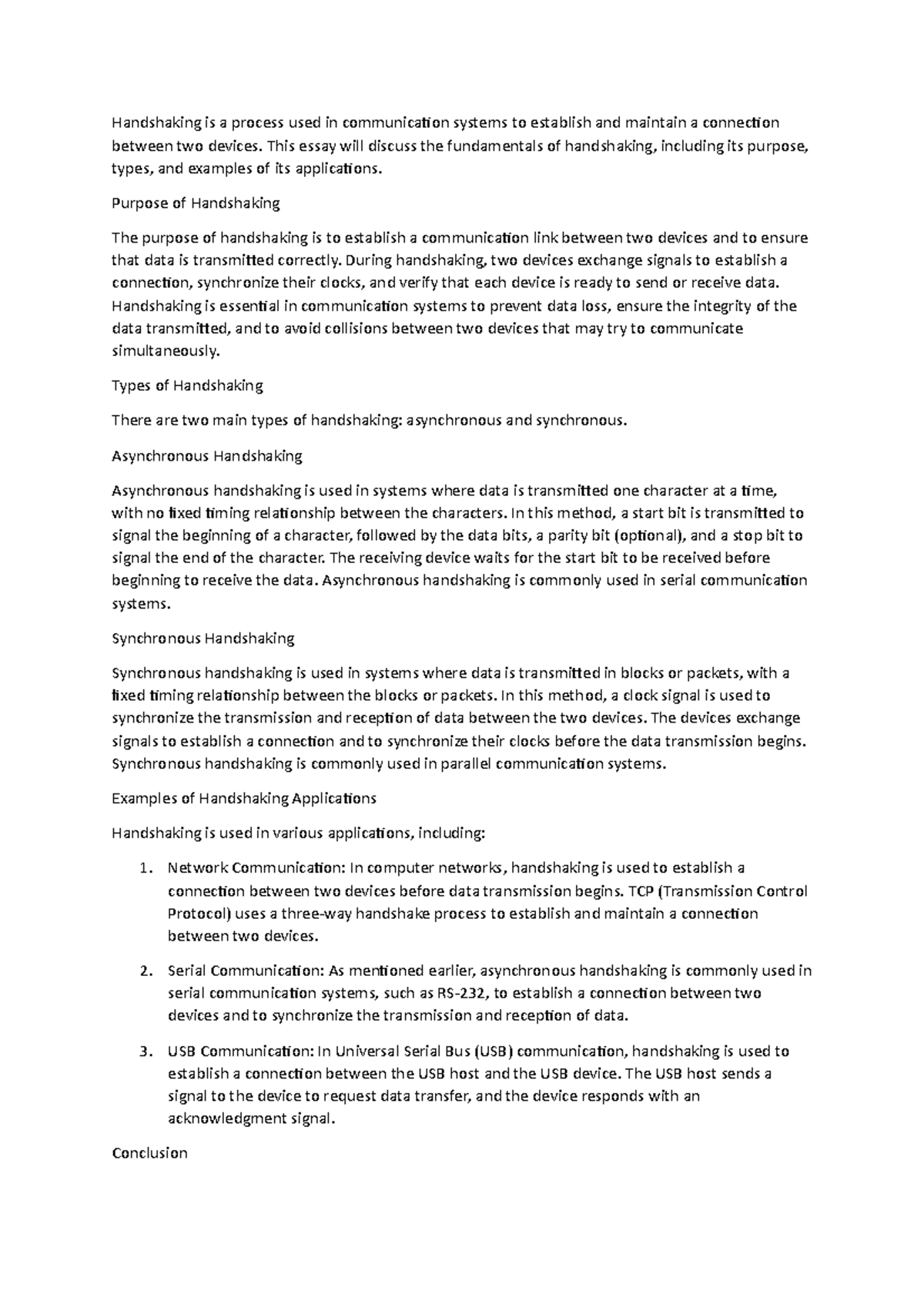 Handshaking - This essay will discuss the fundamentals of handshaking ...