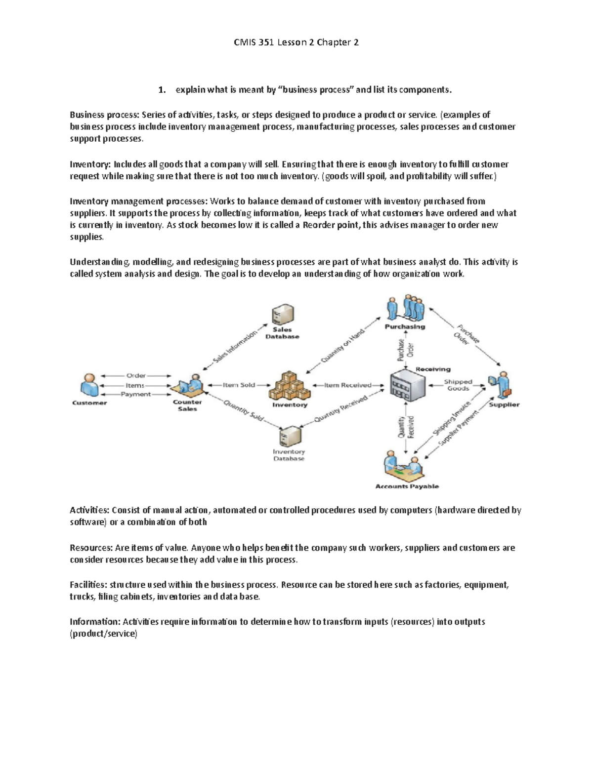 CMIS 351 lesson 2 Chapter 2 - CMIS 351 Lesson 2 Chapter 2 explain what is meant by “business ...