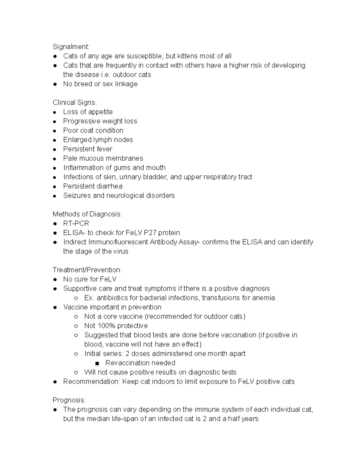 Fe LV outline - Signalment: Cats of any age are susceptible, but ...