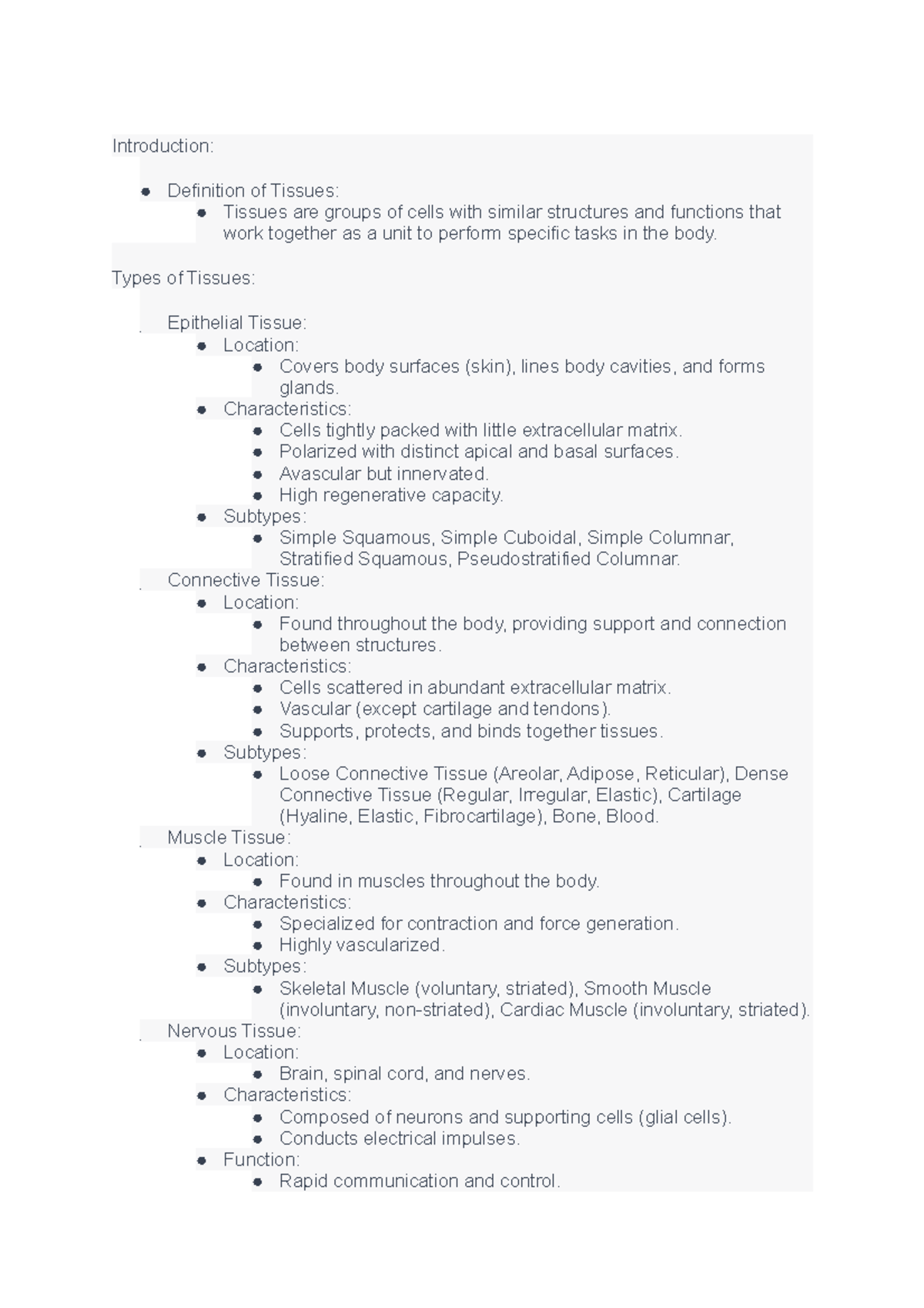 Anatomy Notes Tissues - Introduction: Definition of Tissues: Tissues ...