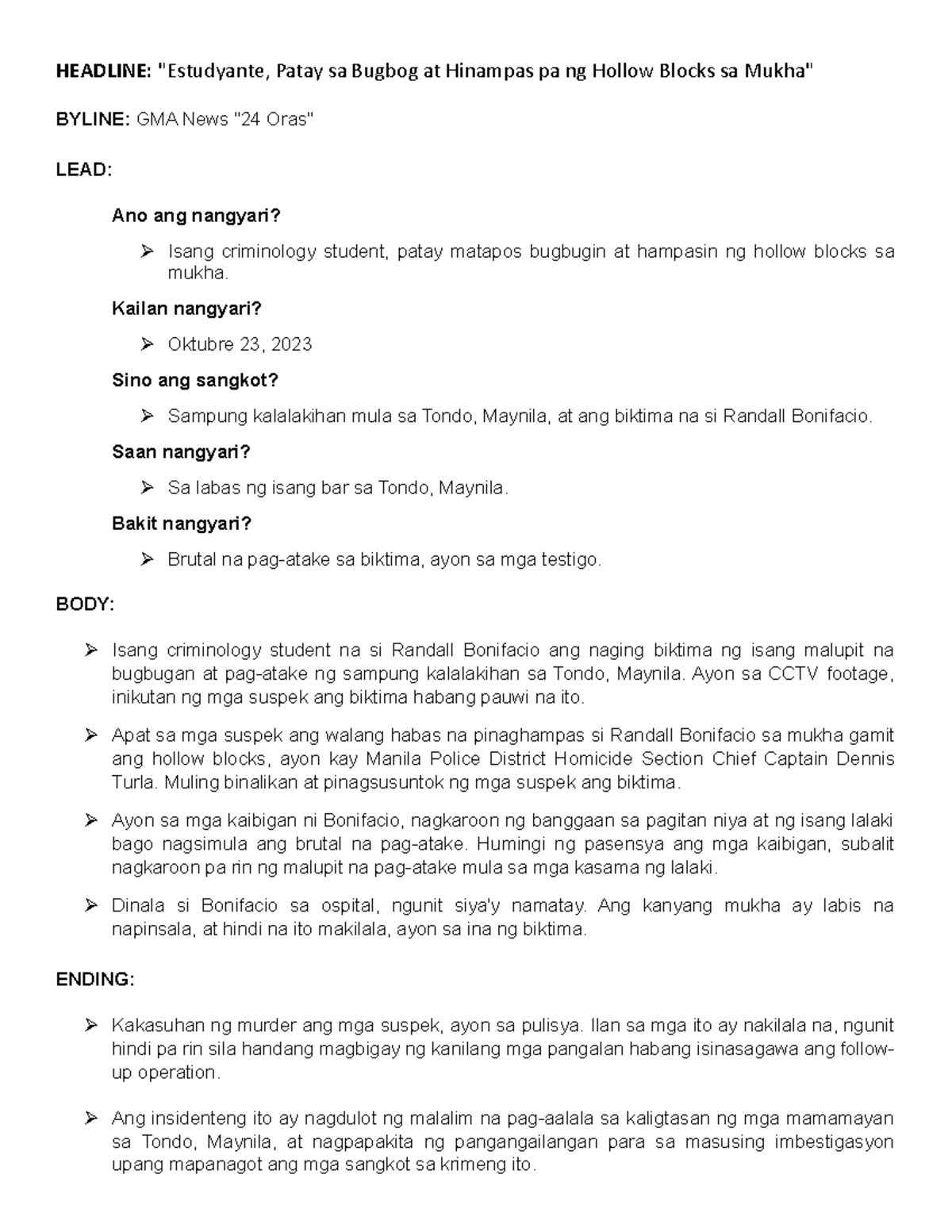 News Cast - vughhfyik - HEADLINE: "Estudyante, Patay sa Bugbog at ...