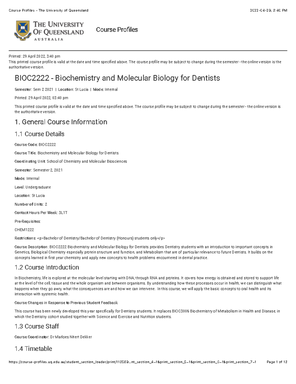 BIOC2222 ECP - eco ecoecp eco eco lecture external ecp - Course Pro)les ...