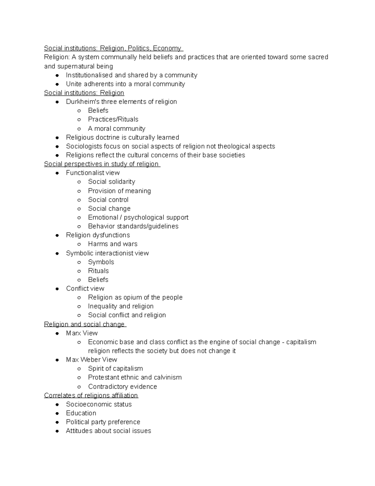 Unit 12 Notes - Unit 12 - Social institutions: Religion, Politics ...