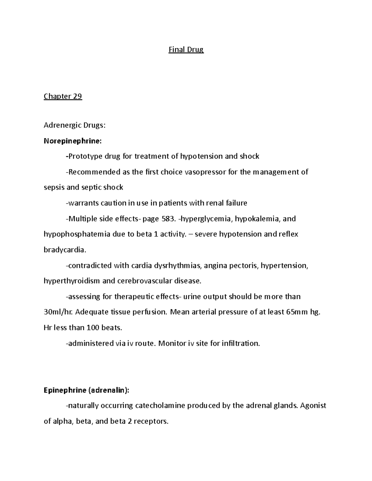 Final Drugs - Drug notes - Final Drug Chapter 29 Adrenergic Drugs ...