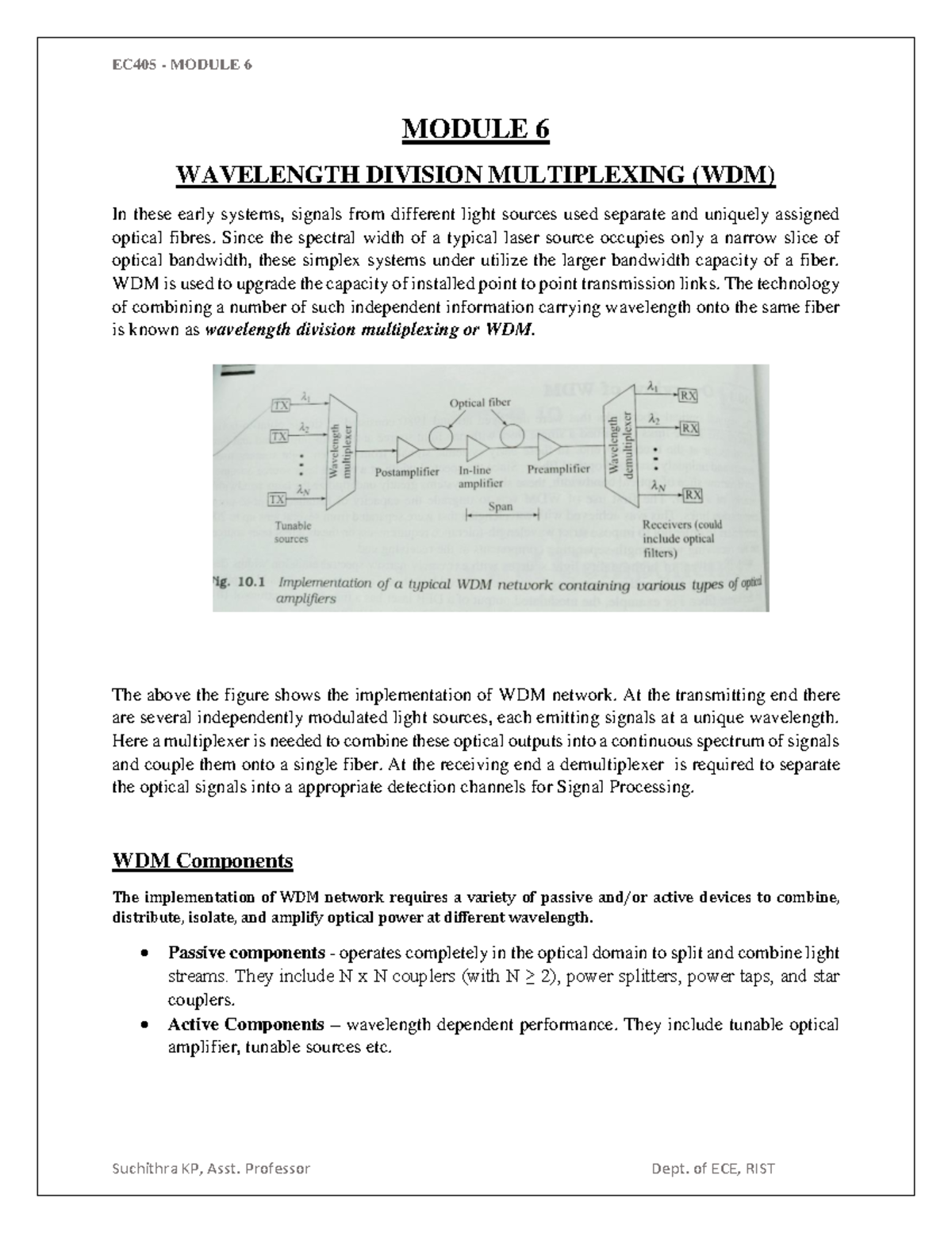 Wavelength Division Multiplexing and optical networks - MODULE 6 ...