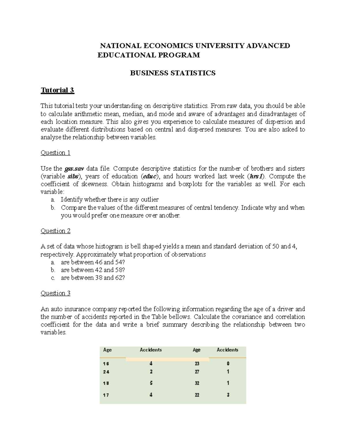 Tutorials-3 - NATIONAL ECONOMICS UNIVERSITY ADVANCED EDUCATIONAL ...