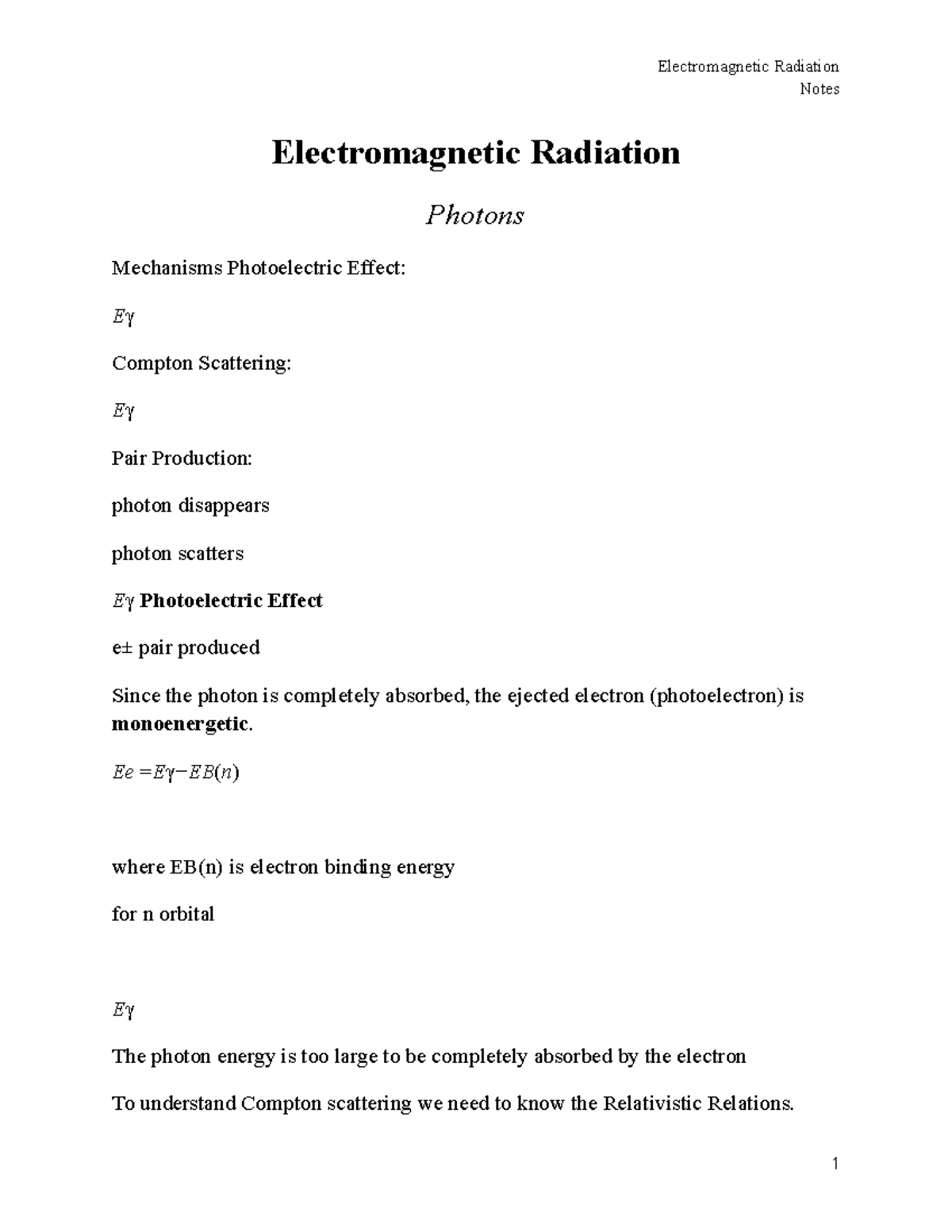 Electromagnetic Radiation - Lecture Notes - Electromagnetic Radiation ...
