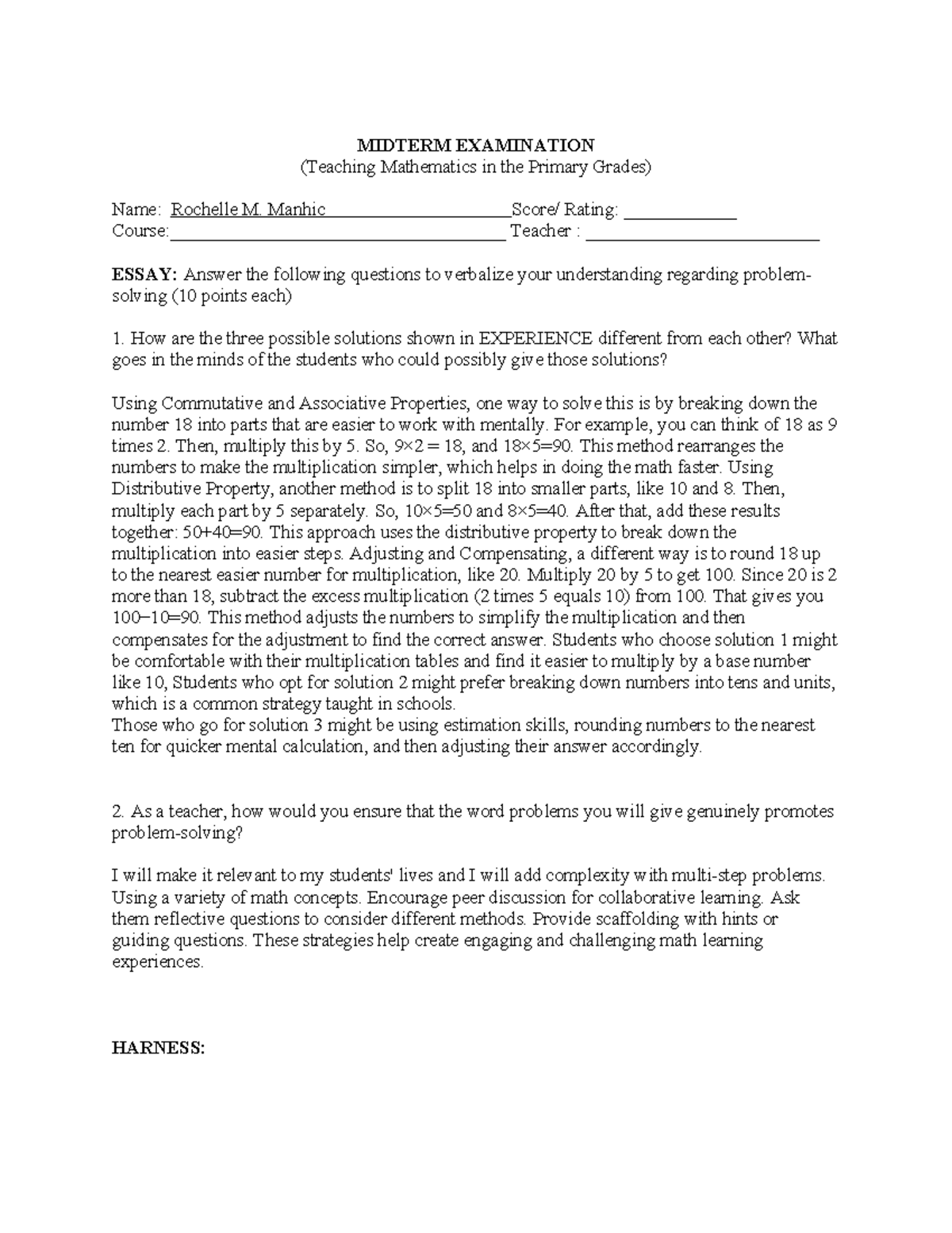 Midterm (math) - exam - MIDTERM EXAMINATION (Teaching Mathematics in ...