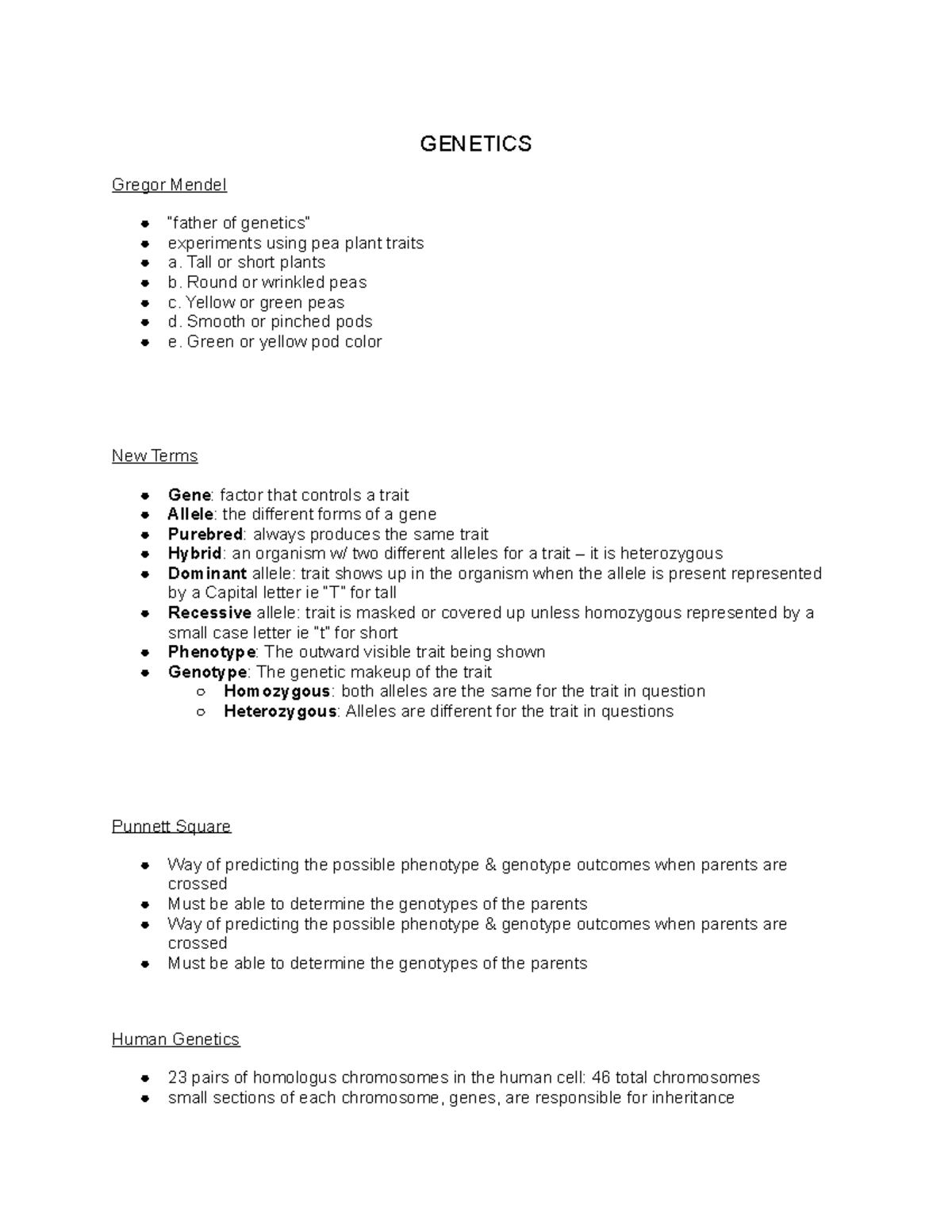 Life Science Notes 3 Genetics - GENETICS Gregor Mendel “father of ...