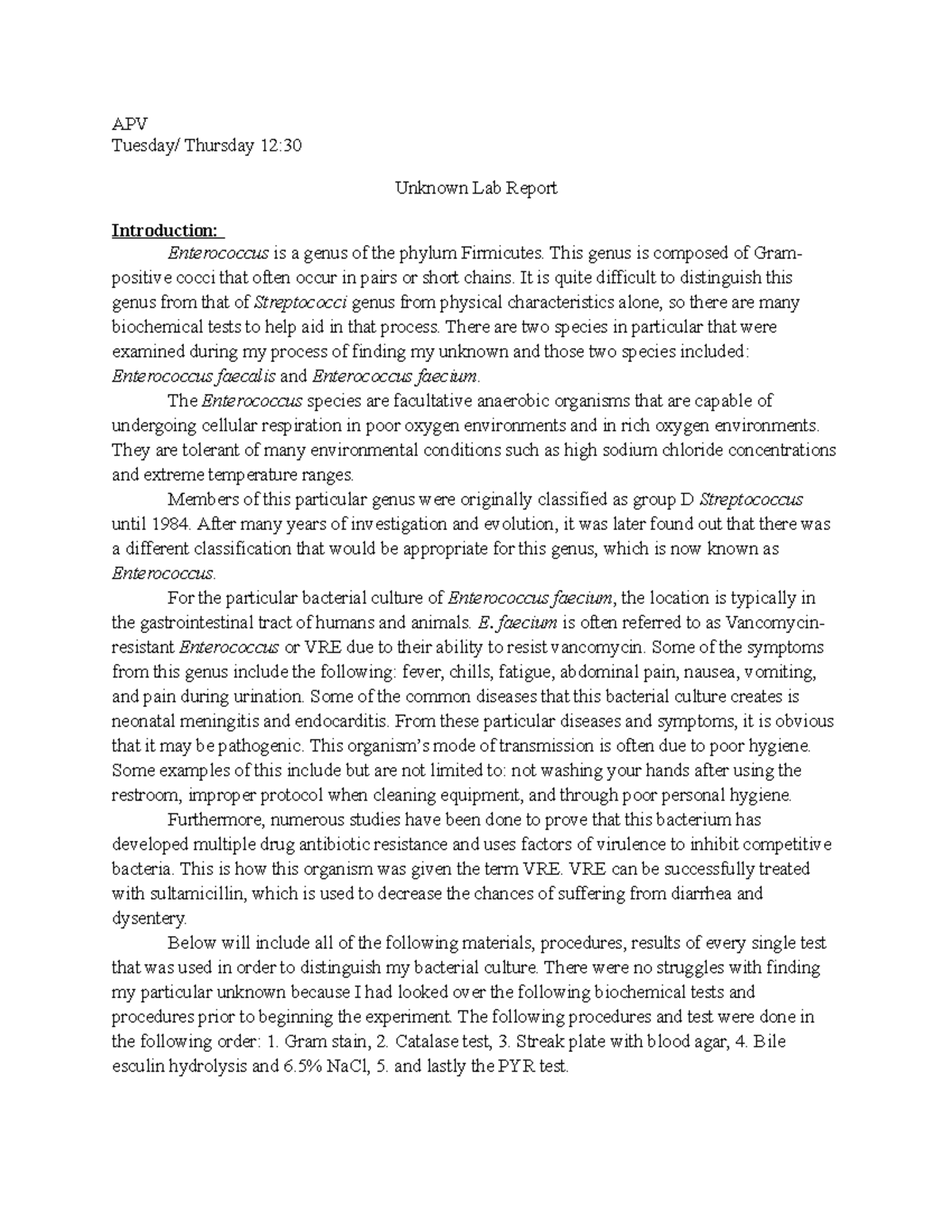 Unknown Lab Report - Major Assignment towards end of semester - APV ...