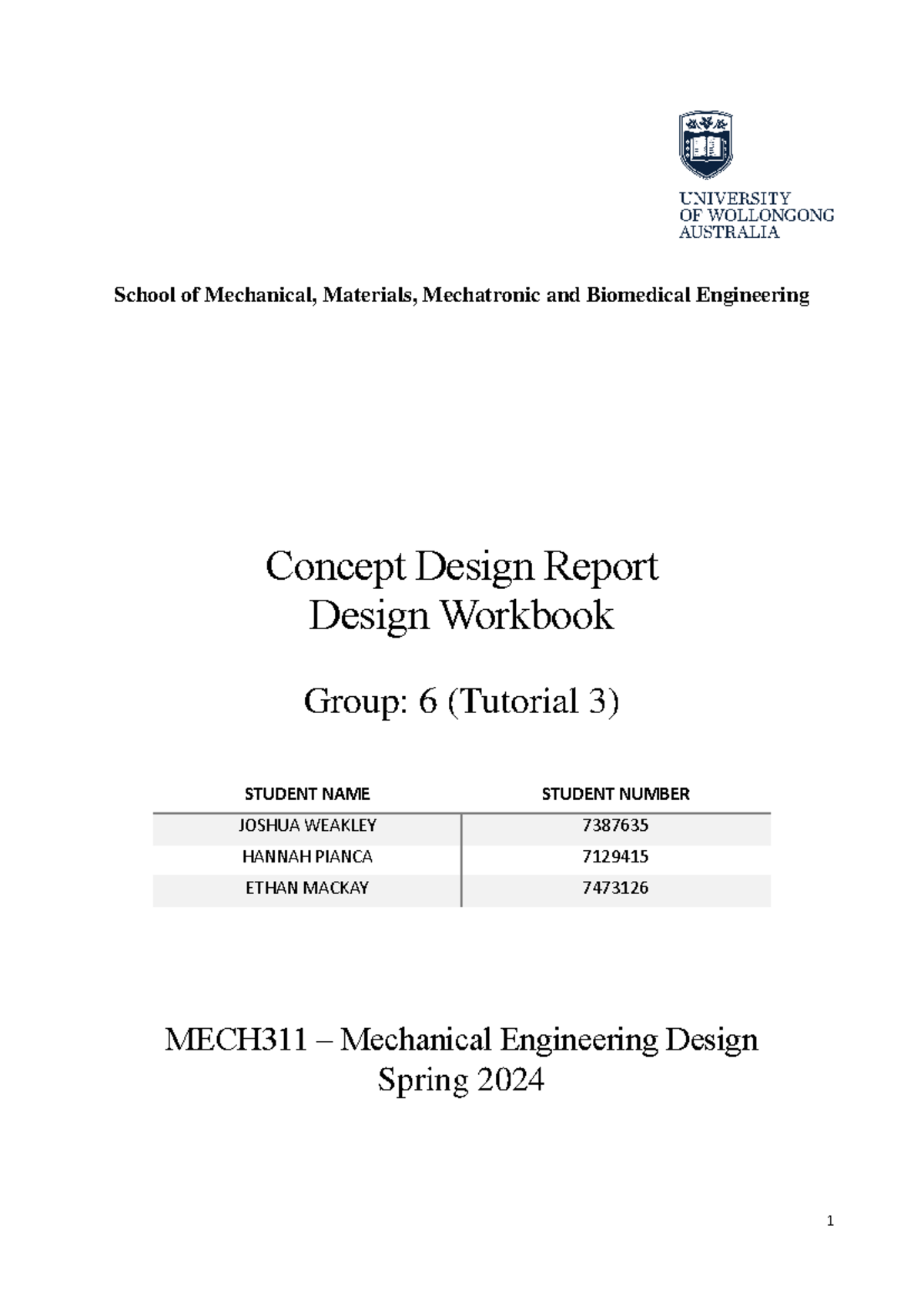 MECH311 Concept Report Tut3 T6 - School of Mechanical, Materials ...
