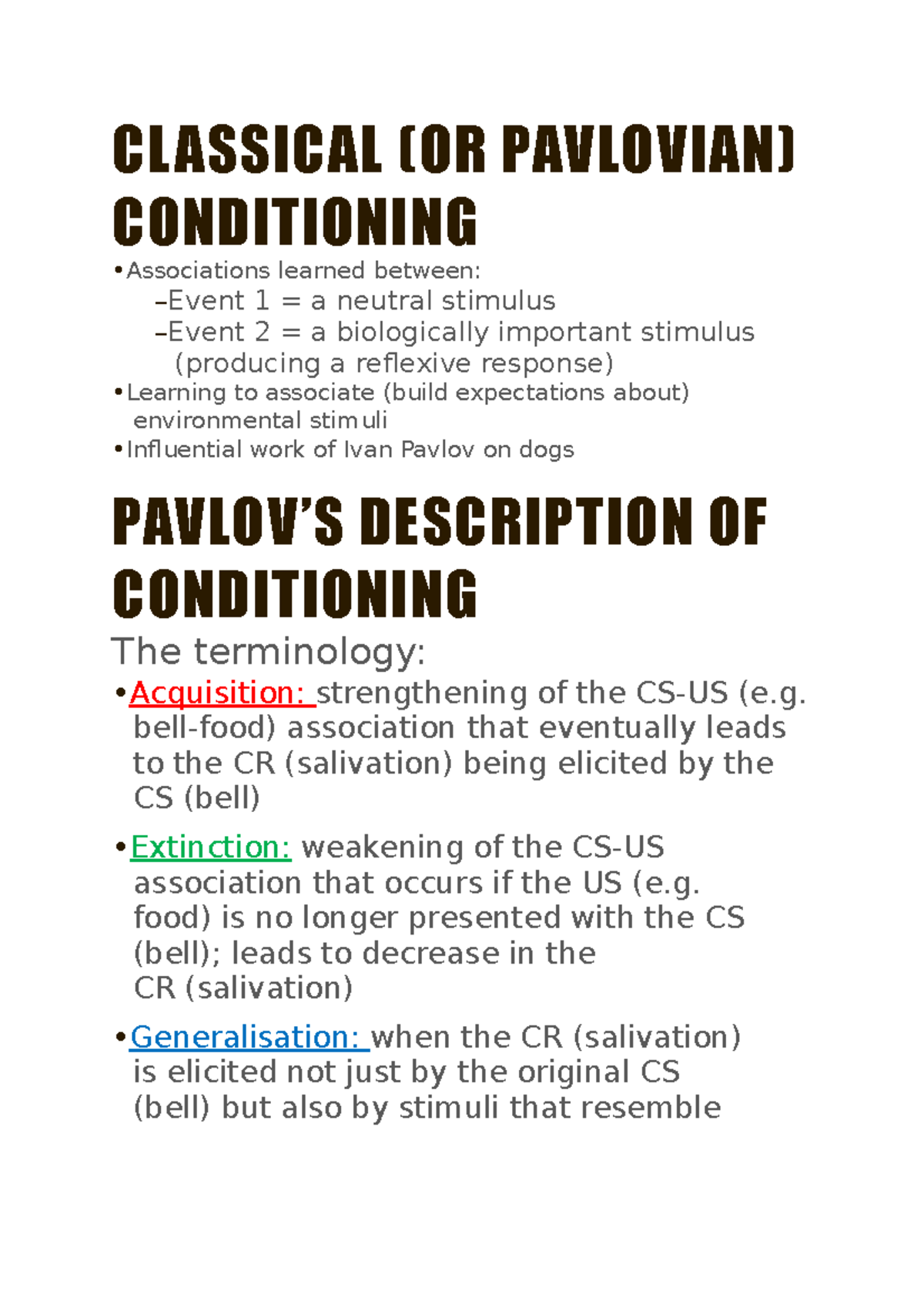 Learning theory 2 - Lecture notes 4 - CLASSICAL (OR PAVLOVIAN ...