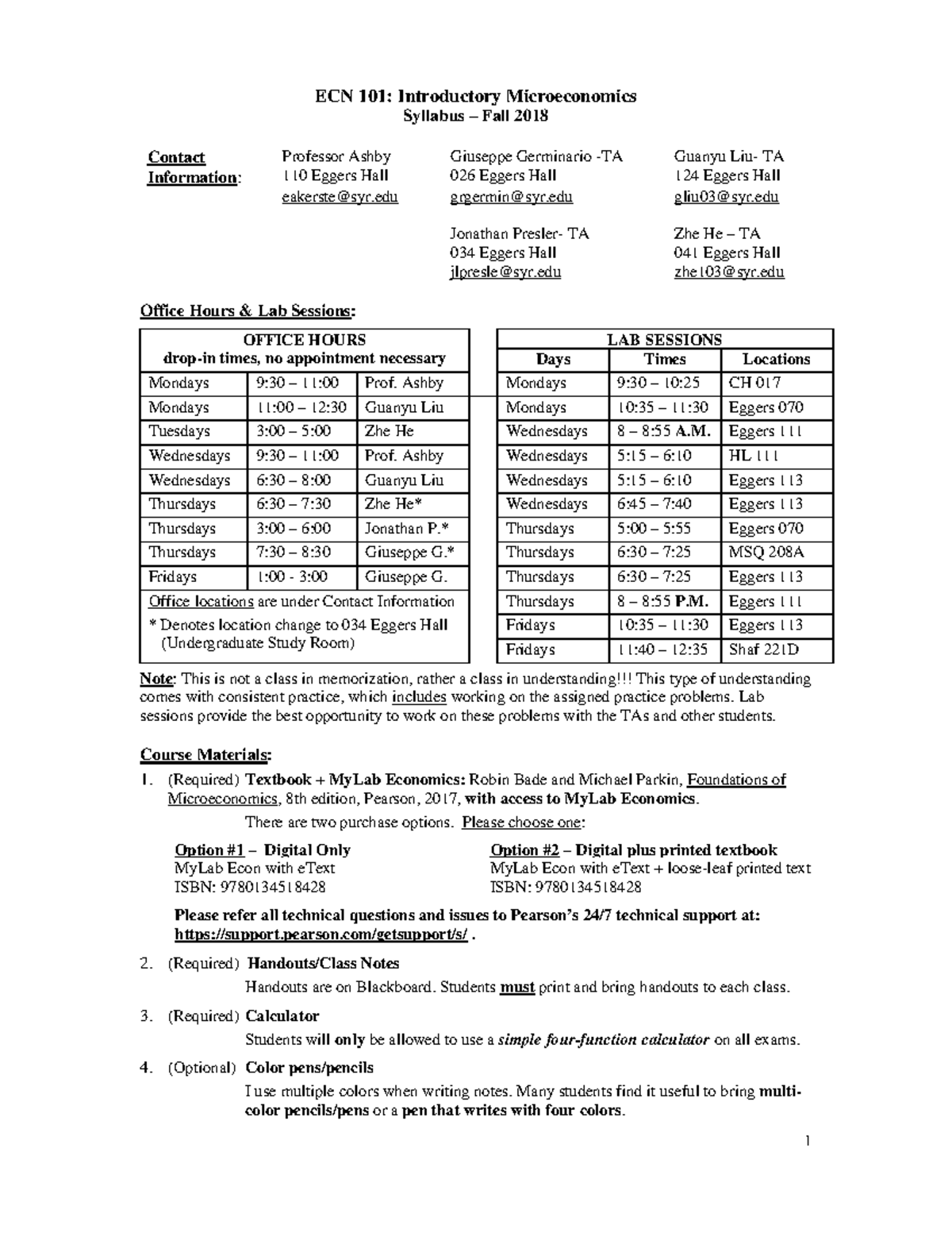 Syllabus ECN 101 Introductory Microeconomics - ECN 101: Introductory ...