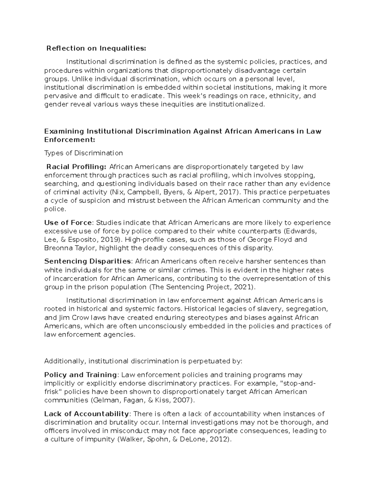 Reflection on Inequalities - Reflection on Inequalities: Institutional ...